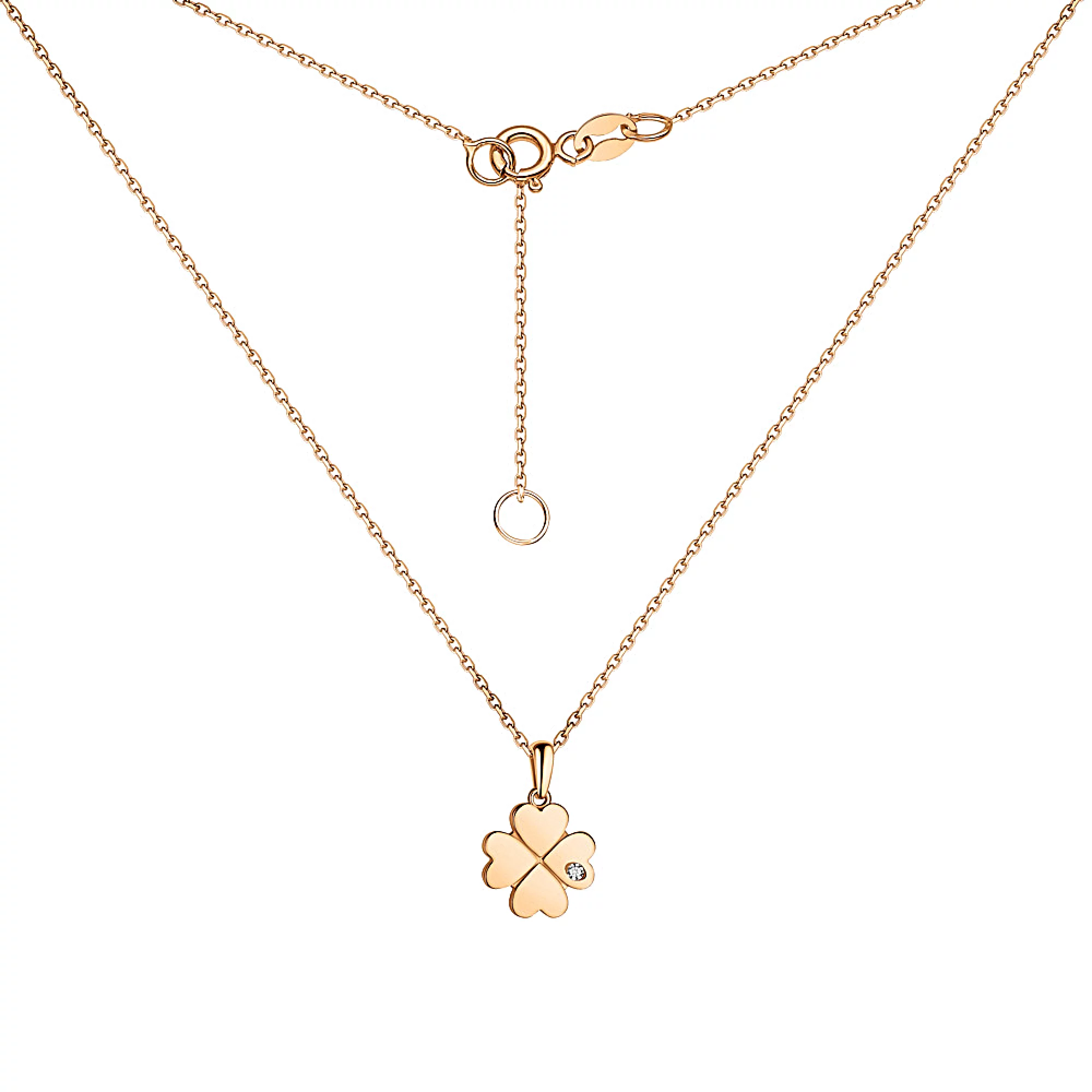 Золотий ланцюжок з підвіскою Конюшина з фіанітом плетіння Якір. Артикул ...